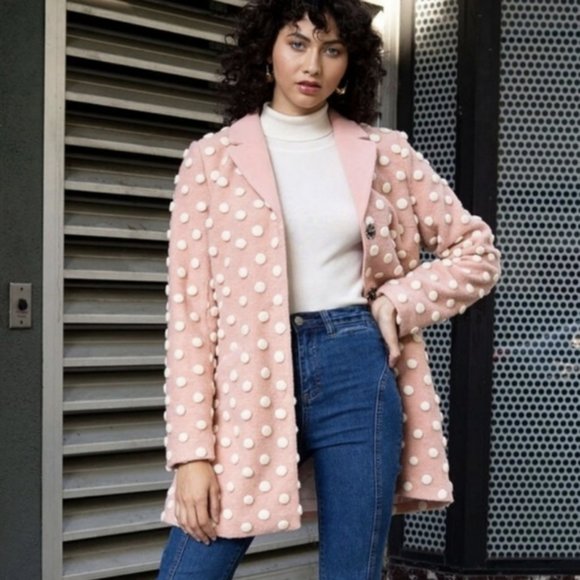 Modcloth | Jackets & Coats | Modcloth Pink Polka Dot Salient Woolblend ...